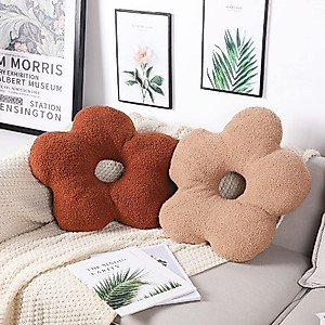 2 Pcs Flower Shaped Throw Pillow 17.7 Inch Flower Pillows Nordic Style Decorative Throw Pillows Cute Flower Floor Cushion with Soft Plush for Couch, Bed, Living Room, Office Decor (Khaki, Brown)