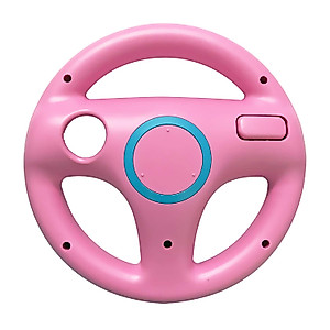 Jadebones 2 Pack Racing Steering Wheel with Wrist Strap for Wii and Wii U Remote Controller (Pink+Green)