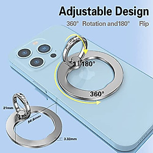 AUROX Magnetic Phone Ring Holder for iPhone 14 13 12 Magnetic Phone Grip for Magsafe Accessories 360° Rotation Adjustable Phone Finger Ring Grip Stand【Removable for Wireless Charging】(Silver)