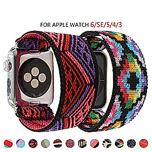 WSGGFA Bohemia Elastic Nylon Loop Band for Apple Watch 6SE Strap 38/40mm 42/44mm for Iwatch 5/4/3 2 Man Women Watch Band (Band Color : Boho Purple, Band Width : 42mm 44mm M L)