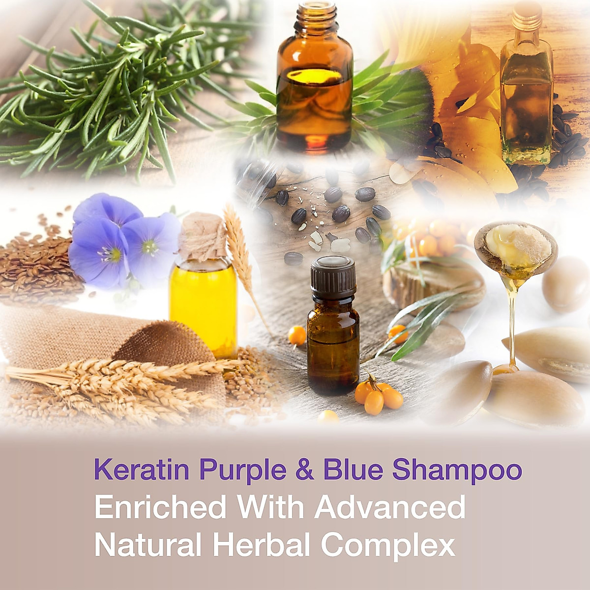 Vitamins Keratin Purple Toning Shampoo - Violet Blue Brassiness Toner for Bleached Icy Blonde Platinum Silver White Grey Ash Gray or Colored Dry Damaged Brassy Hair