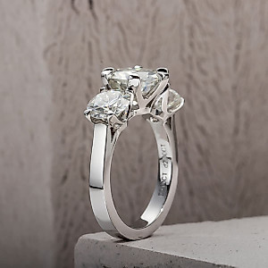 CannyCat 3 Stone Moissanite Ring for Women 5 cttw 3 carat Certified Moissanite with Side 1 carat D-color VVS Brilliant Platinum-Plated Silver Anniversary Engagement Wide Band (6.5)