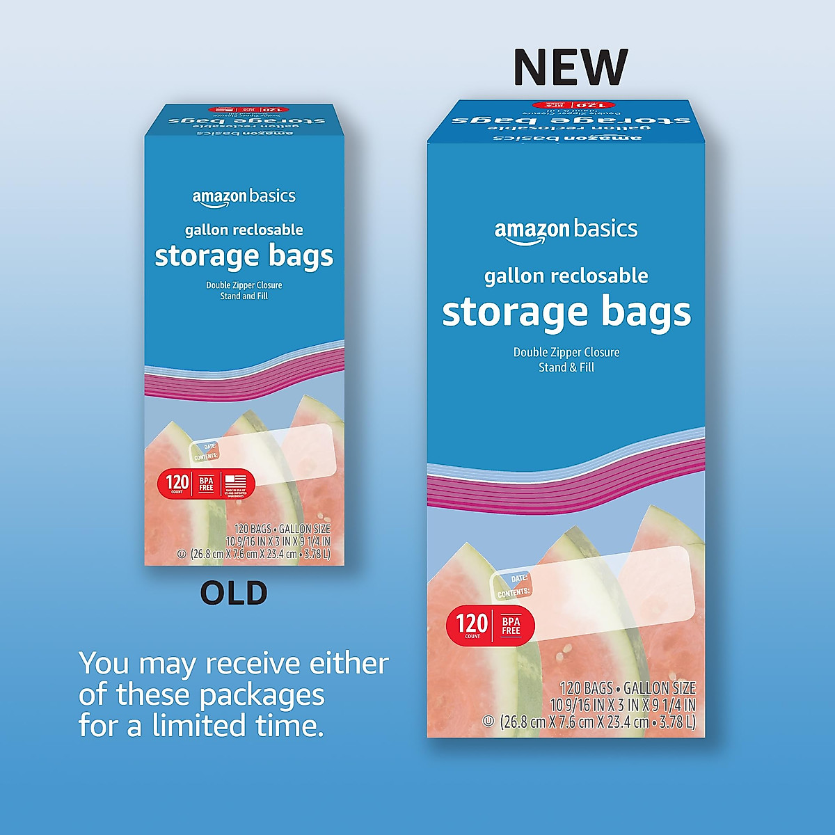 Amazon Basics Gallon Food Storage Bags, 120 Count