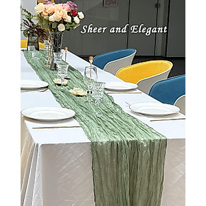 3 Pack 160 inch Sage Green Cheesecloth Table Runner-13.3ft Long Sage Table Runner Sheer Gauze Cheese Cloth Runner Sage Party Decorations for Wedding Reception, Baby Shower Bridal Shower Birthday Party