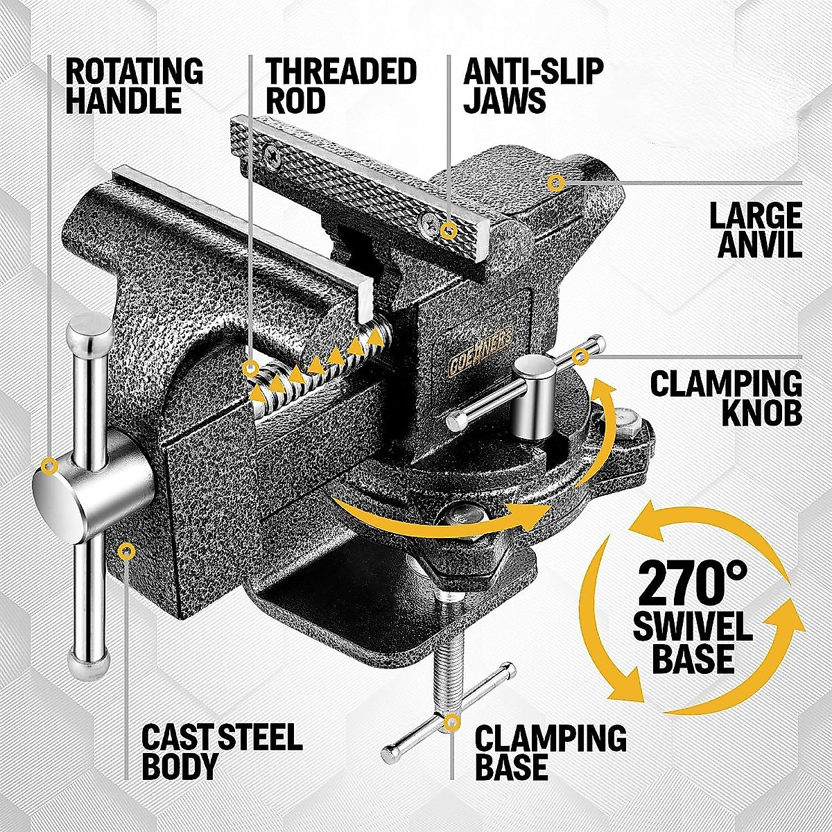 Updated 2-In-1 Bench Vise or Table Vise 4.5 Inch, Clamp Vice for Workbench Constructed with Cast Steel, Heavy Duty Workbench Vise Swivel for Woodworking