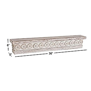 Deco 79 Wood Floral Intricate Carved 1 Shelf Wall Shelf, 36" x 5" x 6", White