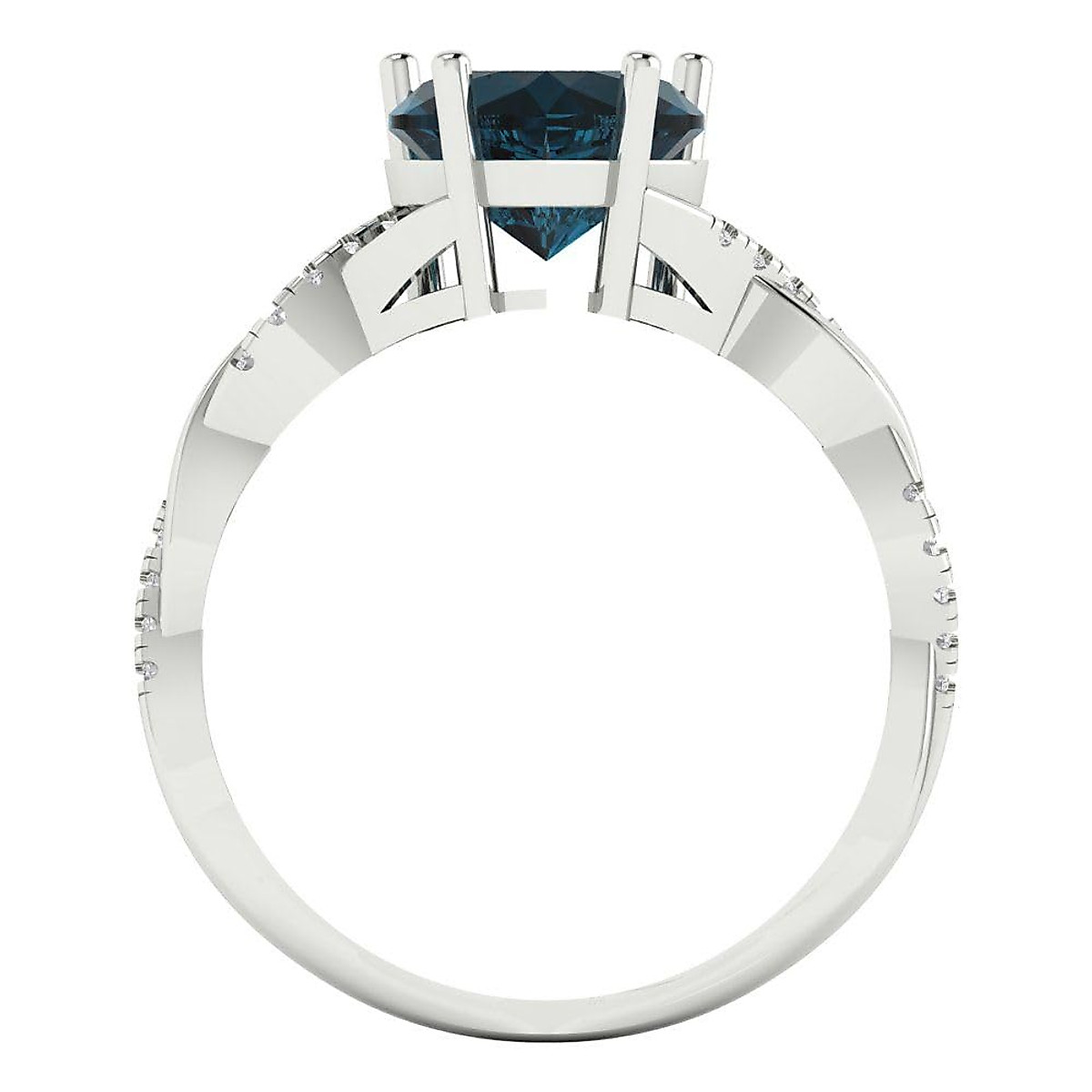 Clara Pucci 2.29 Heart Cut Twisted Solitaire W/Accent Halo Natural London Blue Topaz Bridal Wedding Statement Ring 18K White Gold 7