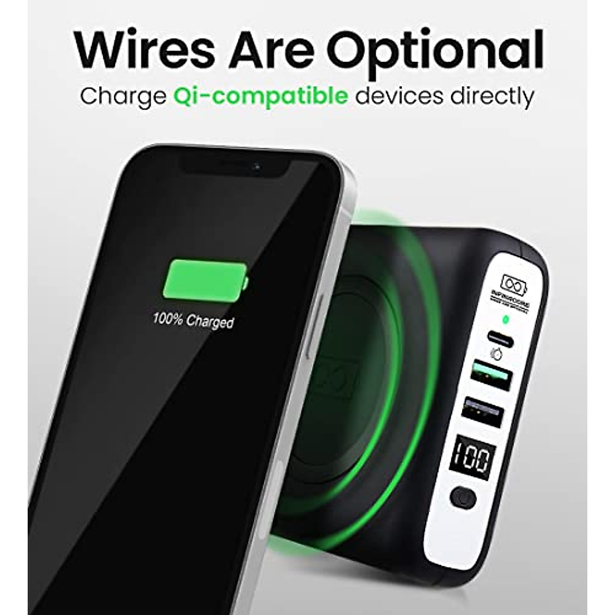 InfinaCore Pandora Portable Power Bank Charger (P3) Global Wireless Charger usb type c wall charger, usb c battery pack power delivery, Fast Charge Phone Laptop Charger Travel with LED Display (Black)