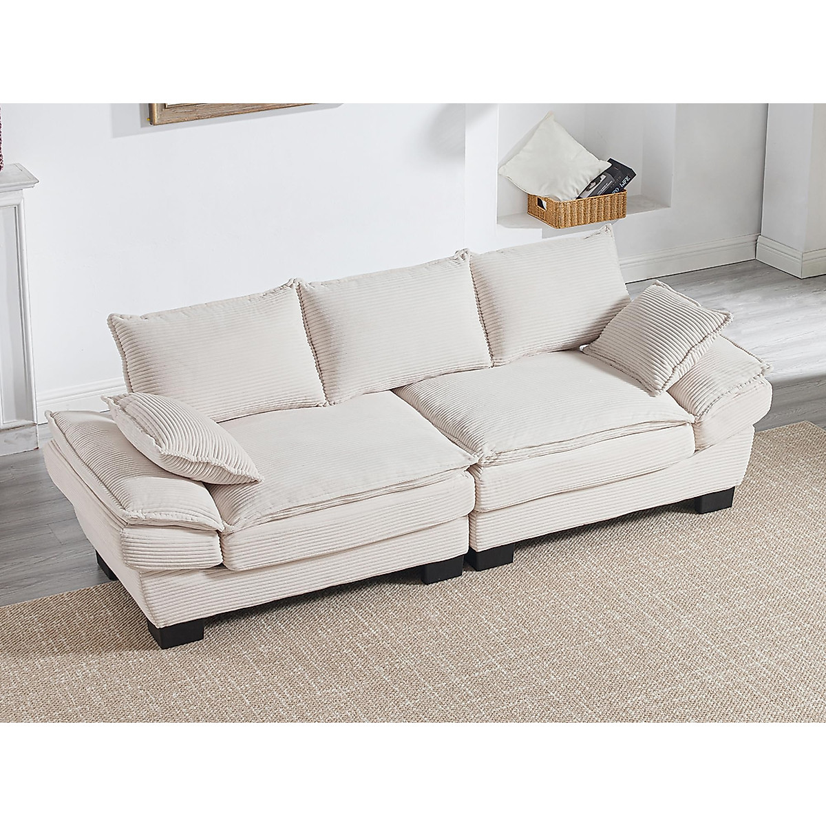 Aeffze Oversized Loveseat Sofa, 90" Modern Loveseat Couch 2 Seater Upholstered Sectional Sofa with Pillows, Deep Seat Comfy Corduroy Sofa Couch for Living Room Bedroom Apartment (Beige)