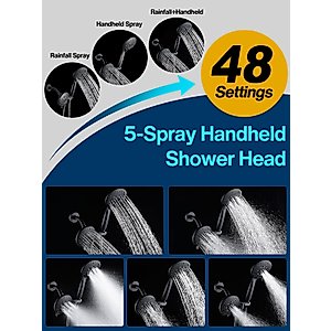 Cobbe Shower Head with handheld, High Pressure Shower Faucet Set with Hose Adjustable Bracket Rubber Washers, Dual 2 In 1 Shower System matte black(Valve Include)