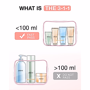 BAGSMART Clear Toiletry Bag, 2 Packs TSA Approved Water resistant Quart Size Travel Organizer, Airport Airline Travel Essential Carry On Makeup Cosmetic Bags for Women, Pink