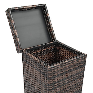 Henf 24-Gallon Outdoor Rattan Trash Can Wicker Waste Basket with Lid, Corner Wastebasket Trash Bin w/Sturdy Metal Frame for Poolside Backyard Patio Kitchen