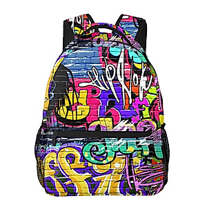 Ganiokar Hip-Hop Graffiti Print Teens Backpack for Boys & Girls, Perfect Size for Student & Travel Backpacks,Color3