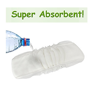 Vlokup Baby Waterproof Cloth Diaper Inserts 5 Layer with Gussets, 12 Pack, for Newborn Toddler Kids, Nature Bamboo Cotton Nappy Liner for Pocket Diaper, Reusable Washable Absorbent with Wet Bag