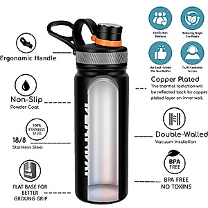 DLANDXI 24 Oz Insulated Stainless Steel Water Bottle with Straw Double-Wall Vacuum Thermal Keep Warm Cold for Kids Adults(Black)