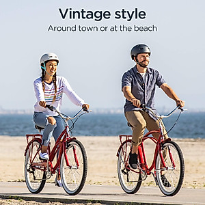 Schwinn Sanctuary 7 Comfort Beach Cruiser Bike for Adult Women Men, 7-Speed Drivetrain in Retro-Styled 18-Inch Steel Step-Over Frame, 26-Inch Wheels, with Front & Rear Fenders, Rear Cargo Rack