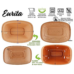 Eurita Clay Roaster, Non-Stick Dutch Oven, Healthy Clay Pot Cooking, With Free Recipe Guide, 3 Quarts