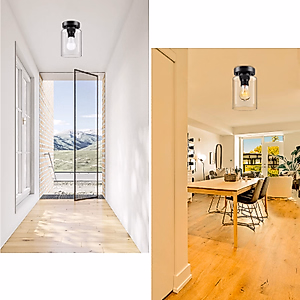 Boostarea Semi Flush Mount Ceiling Light, Industrial Hanging Ceiling Pendant Lamp With Clear Glass Shade, Farmhouse Light Fixture for Porch Hallway Corridor Kitchen Bathroom Bedroom, Bulb Not Included