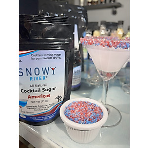 Snowy River Americas Cocktail Sugar - Kosher All Natural Red, White, and Blue Cocktail Rimmer and Coffee Rimmer (Americas, 4oz Bag)