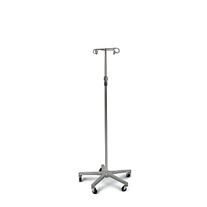 Medline Deluxe 5-Leg IV Pole Stand with 4 Hooks, Aluminum Construction, Adjustable Height from 48.5" to 82", Ideal for Medical Use in Hospitals and Nursing Homes (Pack of 2)