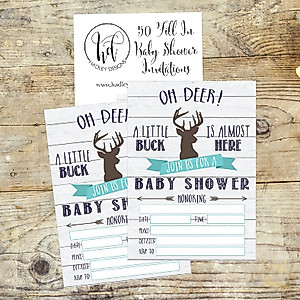 Hadley Designs Deer Baby Shower Invitation set-50 Invitations & 25 Book Request Inserts Include Sprinkle Invites for a Boy and Bring A Book Instead of A Card, Guest Book Alternative