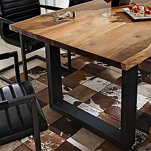 LAKIQ Industrial Solid Wood Dining Table Farmhouse Rectangle Kitchen Dining Room Table Living Room Coffee Table with Metal Double Pedestal-Table Only (47.2" L x 23.6" W x 29.5" H)