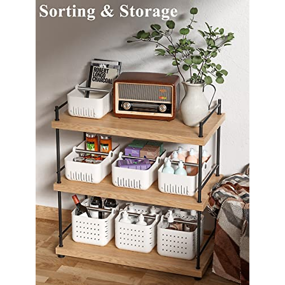 WeshyiGo 2-Pack Grey Shower Caddies and 2 Pack Deformable Plastic Shower Caddy Basket,with handles, Portable Bathroom Caddy Basket, For Bathroom、 room、 Kitchen and College Dorm（White）