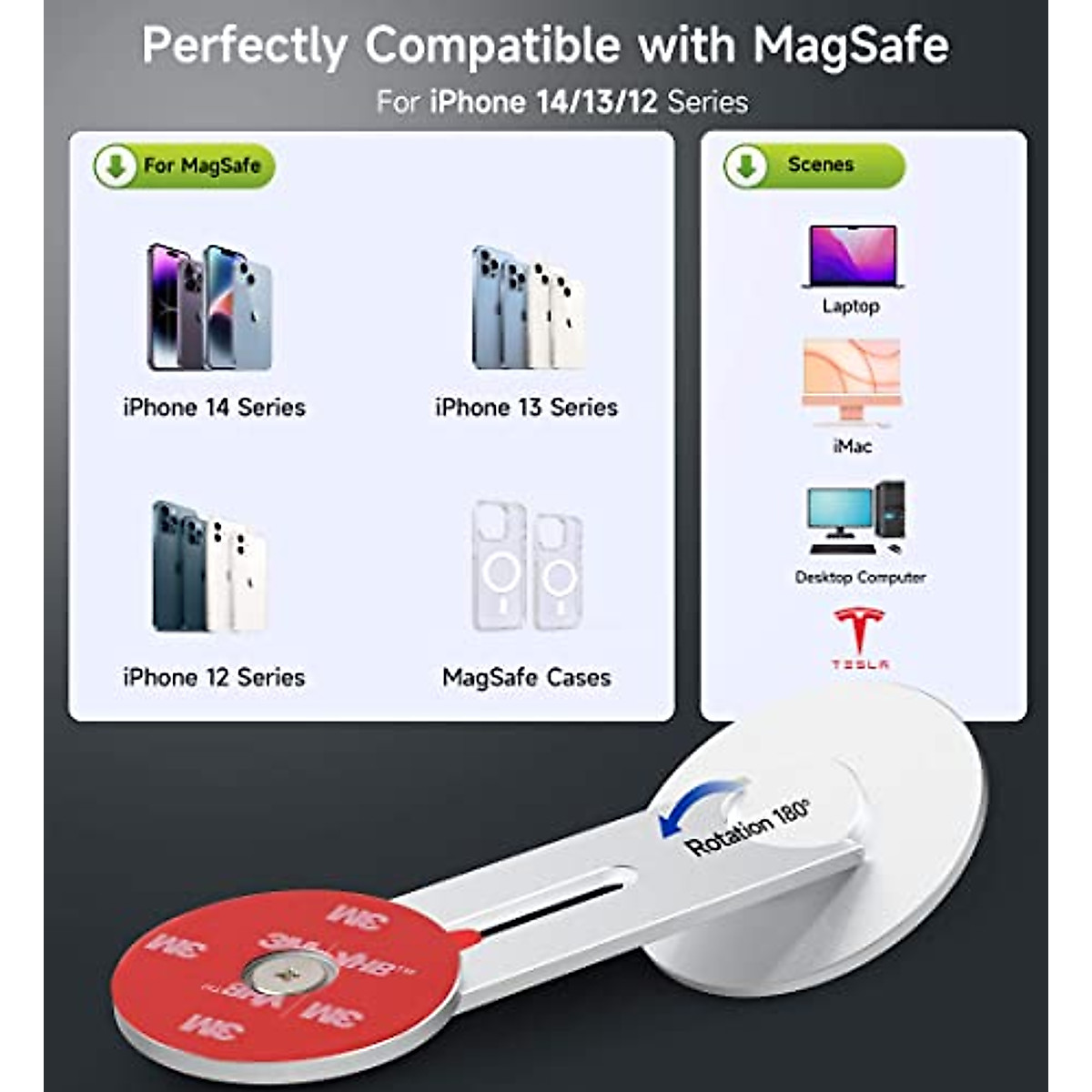 MAGKOTA Laptop Phone Holder with Magnetic, Continuity Camera Mount for iMac, Desktop Computer and Laptop, Perfect Compatible with iPhone 14/13/12 Series, Excellent Dual-Screen Experience