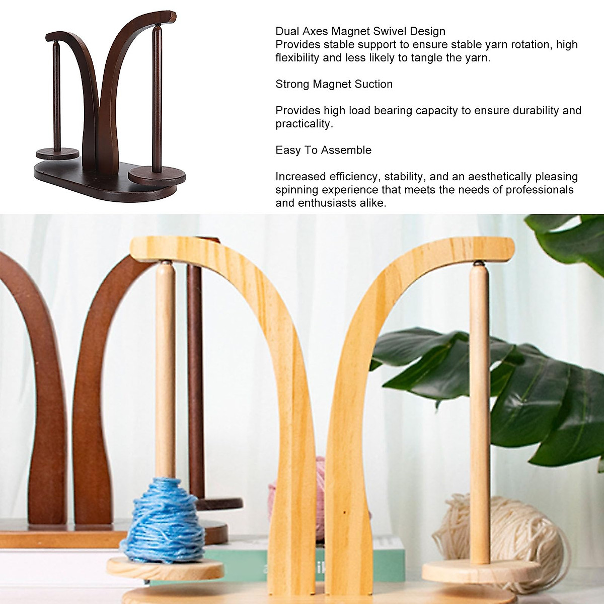 Yarn Ball Holder, Dual Axes Magnet Swivel Design Stable Support Yarn Holder for Knitting and Crocheting Easy to Assemble Wooden Yarn Spinner for Knitting Lovers (Type 1)
