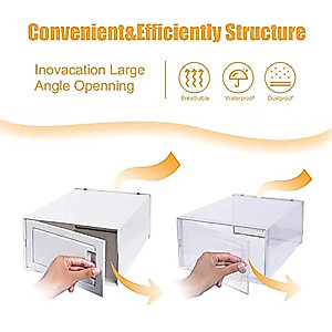 WAYTRIM 18 Pack Plastic Shoe Storage Box Flodable Shoe Storage Organizer Drop Front Shoe Storage Bins with Lids for Women Size 11,Saving Space Sneaker Shoe Container for Closets,Clear and White Set