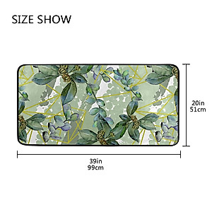 Yellow Poplar Leaves Kitchen Mat Green Kitchen Rug 39 X 20 Inch Under Sink Mats Non Slip Soft Standing Mats Anti Fatigue Floor Mat Bath Rug Runner Doormat Carpet for Outside Decor