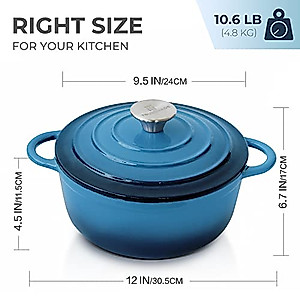 Trustmade 4.5 QT Cast Iron Dutch Oven, Enamel Coated Cookware Pot with Self Basting Lid for Home Baking, Braiser, Cooking, Blue