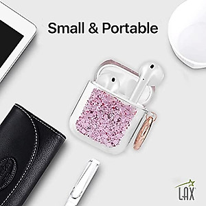 LAX Gadgets Air Pod Case for Protection - Compatible with 1st & 2nd Generation Apple AirPods- Lightweight Case with Key Ring - Easy to Use - Glitter Pink