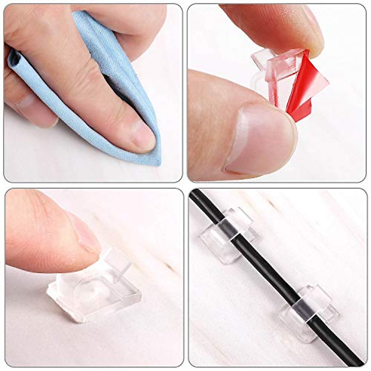 60 Pieces Outdoor Cable Clips with Adhesive Tapes Light Clips Decoration Clips Self Adhesive Hooks Wire Holder for Fairy Light (Small, Clear)