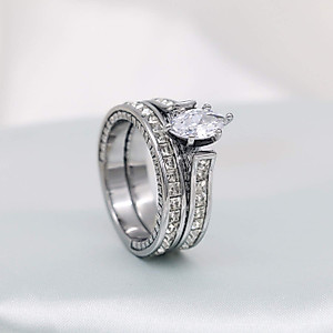 White Gold Filled Bridal Sets Marquise cut Cz Engagement Ring 2pcs Womens Wedding Ring Sets