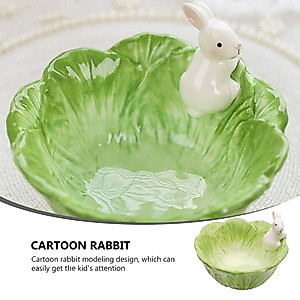 DOITOOL Easter Bunny Candy Dish Ceramic Easter Rabbit Candy Bowl Cabbage Shaped Easter Fruit Salad Dessert Bowl Snack Serving Bowl Easter Bunny Home Decoration (Green)