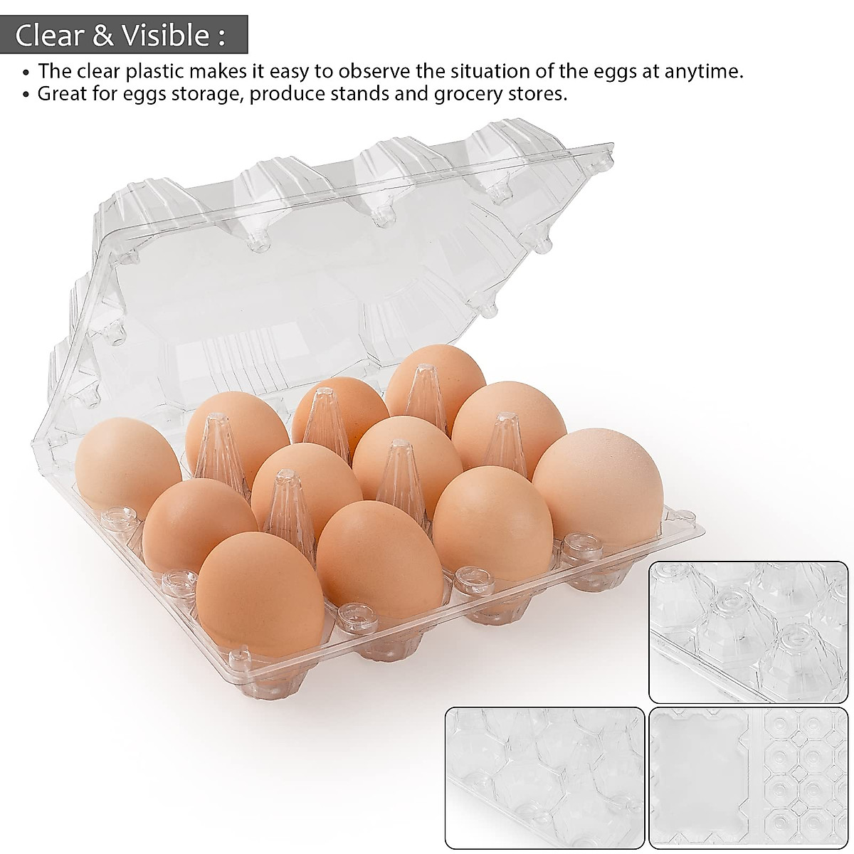 AYAYGD 40 Pack Egg Cartons Cheap Bulk 12 Count,Clear Plastice Bulk Egg Cartons for Chicken Eggs,Reusable Egg Carton for Family,Chicken Farm,Markets Display - Egg Holder, Egg Containers for Fresh Eggs