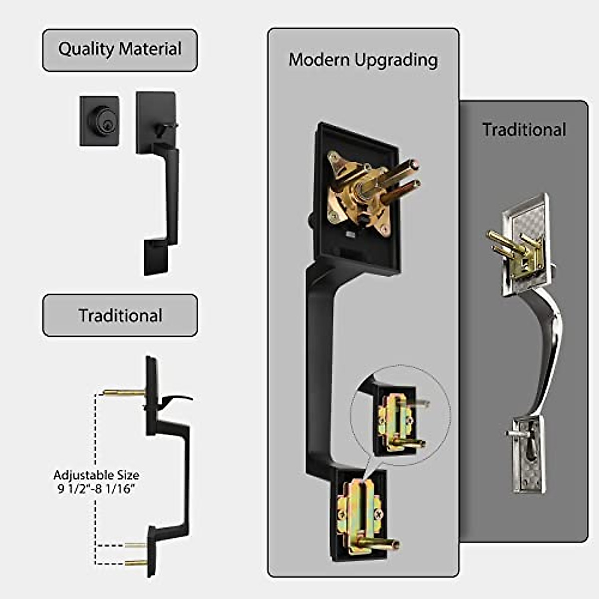 Haidms Black Front Door Handle and Deadbolt Set, Entry Door Handle and Deadbolt Set with Reversible Handle Lever,Front Door Lock Set, Front Door Handles and Locks