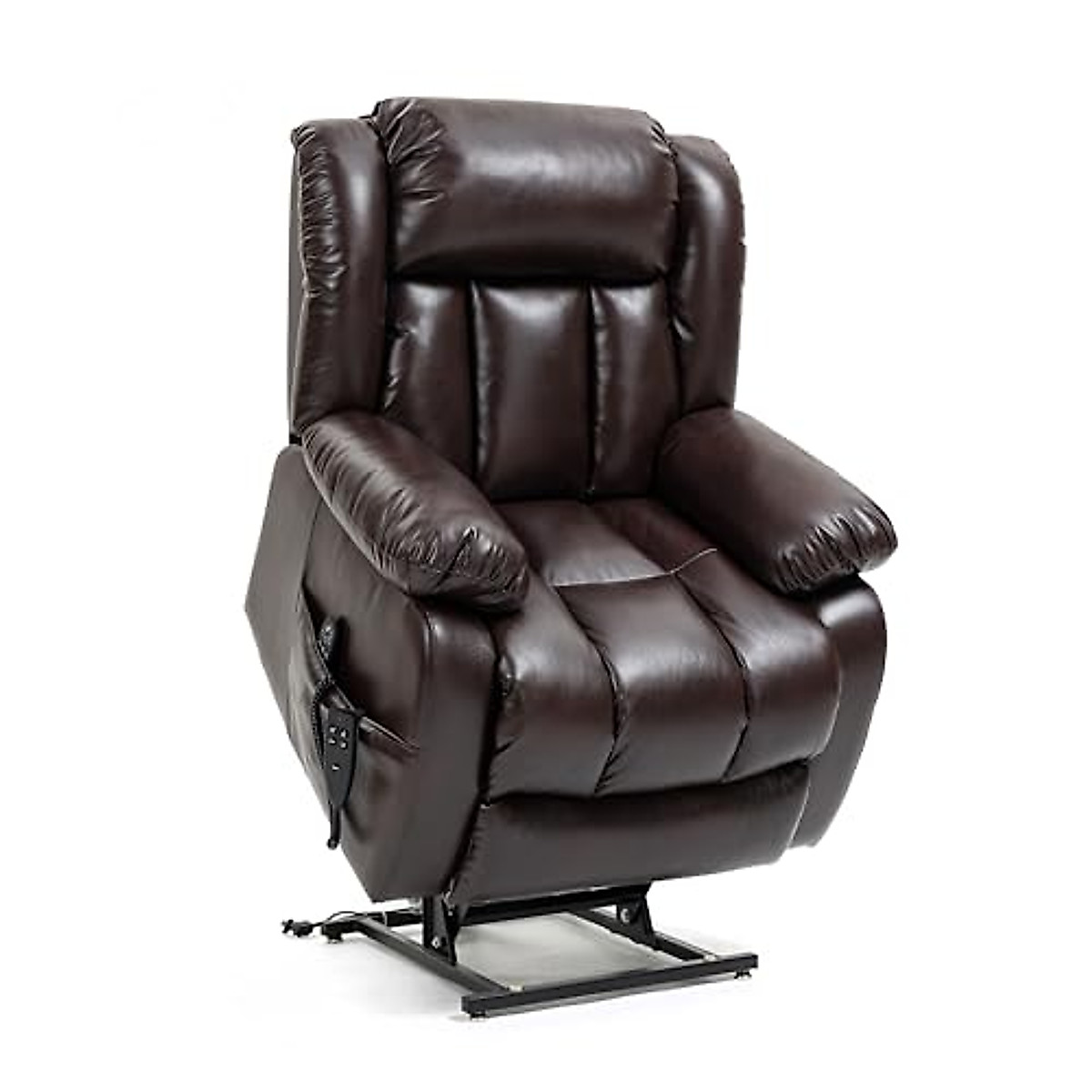 FULife Electric Lift Chair Power Recliner,Reclining Lifting Single Sofa Armchair with Heat and Massage,Heavy Duty Dual Motor Faux Leather Upholstery Lazy Lounge Couch w//USB Ports and Side Pockets