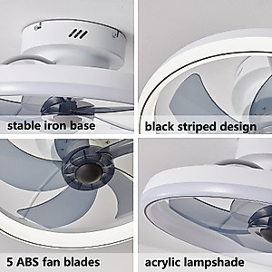 LMiSQ Modern Ceiling Fans with Lights Remote Control,20in White Smart Ceiling Fan Reversible Timing 6 Speeds Low Profile Dimmable LED Fan Light Flush Mount for Bedroom Kitchen Living room