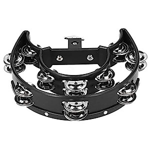 Hand Held Double Row Tambourine, Metal Jingles Half Moon Hi Hat Tambourine with Mounting Bracket for Drummers Guitarists