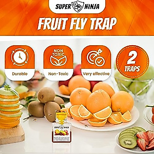 Super Ninja Fruit Fly Traps for Indoors - Highly Effective Ecological Fruit Fly Trap - Environmentally Responsible Fruit Fly Killer - User Friendly - Up to 3 Weeks per Trap (4 Traps)