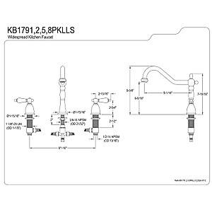 Kingston Brass KB1792PKLLS Duchess 8 inch To 16 inch Widespread Kitchen Faucet Less Sprayer, 8-1/4 inch In Spout Reach, Polished Brass