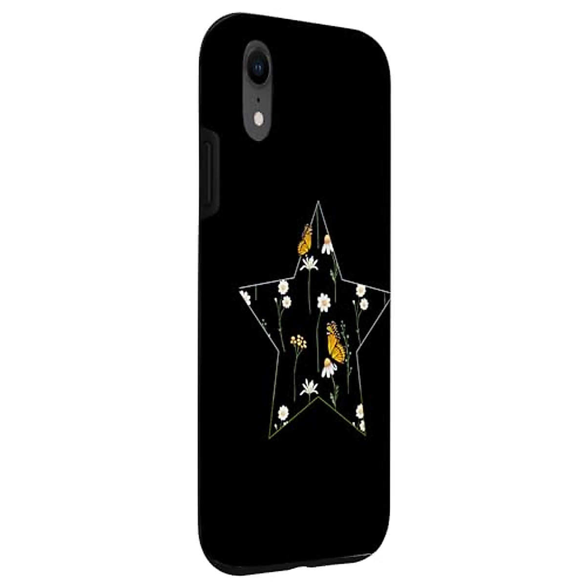 iPhone XR Retro Artistic Star Shaped Wild flowers & Yellow Butterflies Case
