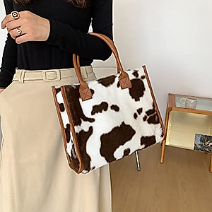 Fashion Women PU Leather Plush Animal Pattern Print Handbag Autumn Winter Casual Large Capacity Tote Bags