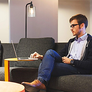 Industrial Floor Lamp with Hanging Glass Shade Black Farmhouse Indoor Pole Light with Edison E26 Base Vintage Rustic Standing Tall Lighting for Living Room Bedroom Office(ST64 Bulb Included)