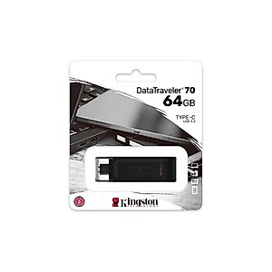 Kingston DataTraveler 70 64GB Portable and Lightweight USB-C flashdrive with USB 3.2 Gen 1 speeds DT70/64GB, Black