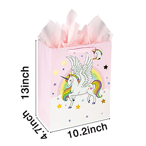 13" Large Gift Bag for Girls and Kids Birthday Baby Shower with Tissue Paper 1-Pack (Unicorn)