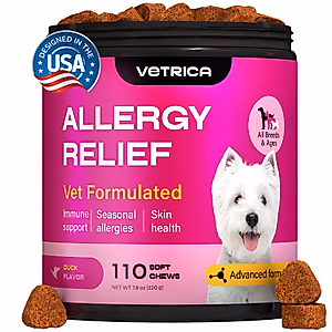 Vetrica Dog Allergy Relief Chews - Dog Itch Relief - Quercetin, Turmeric - Immune Supplement for Dogs - Skin & Coat