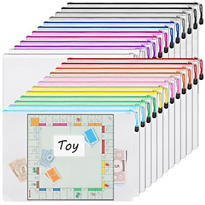 EOOUT 24pcs Mesh Zipper Pouch, Zipper Bags, Document Bag with Label Pocket, Plastic Zip File Folders, 16.9x12 in A3 Size, Puzzle Bags for Organizing, for Board Game School Office Supplies Home Storage